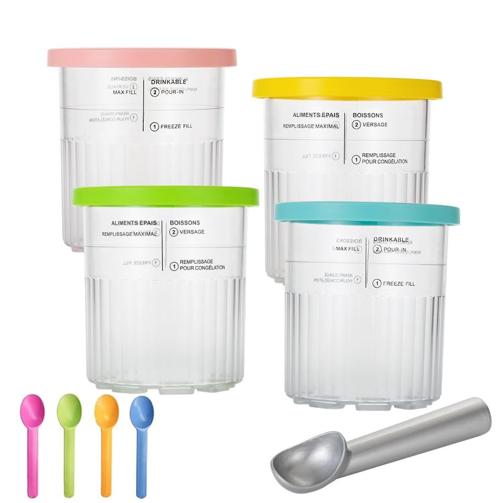 WSSJHYY Ninja creami pints and lids - 4 pack,24 oz NC500 NC501 Ice Cream Pint Cups fit for Ninja Delux Ice Cream Maker,Dishwasher Safe, BPA-Free, Leak Proof - four colors