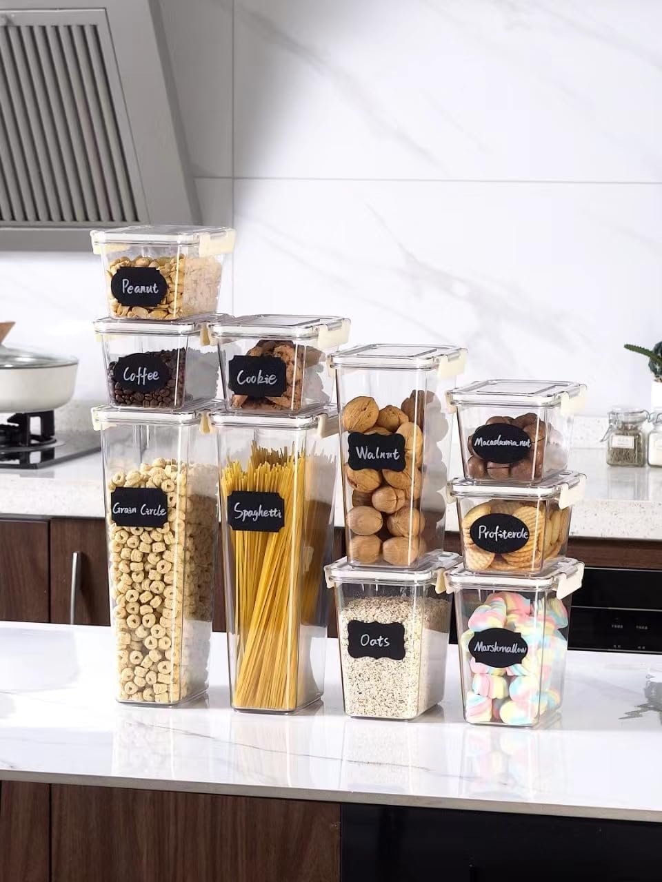 Blue Boat Airtight 16 PCS Food Storage Containers Set with Lids, BPA Free Plastic Kitchen Pantry Organizers, Food Canisters for Cereal, Flour, Sugar, Pasta, Dry Food, Include Labels & Marker