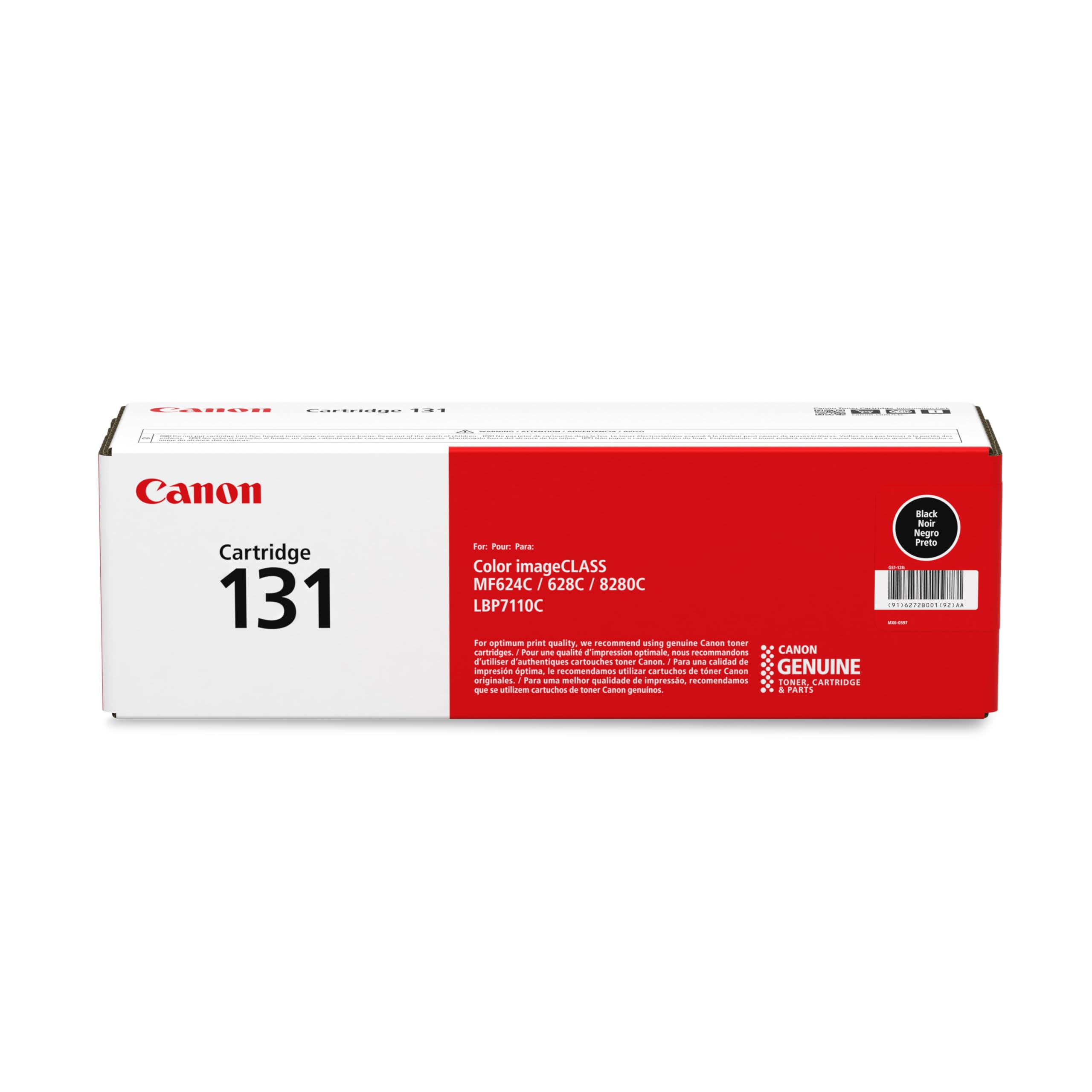 Canon Genuine Toner, Cartridge 131 Black (6272B001), 1 Pack, for Canon Color imageCLASS MF8280Cw, MF624Cw, MF628Cw, LBP7110Cw Laser Printer