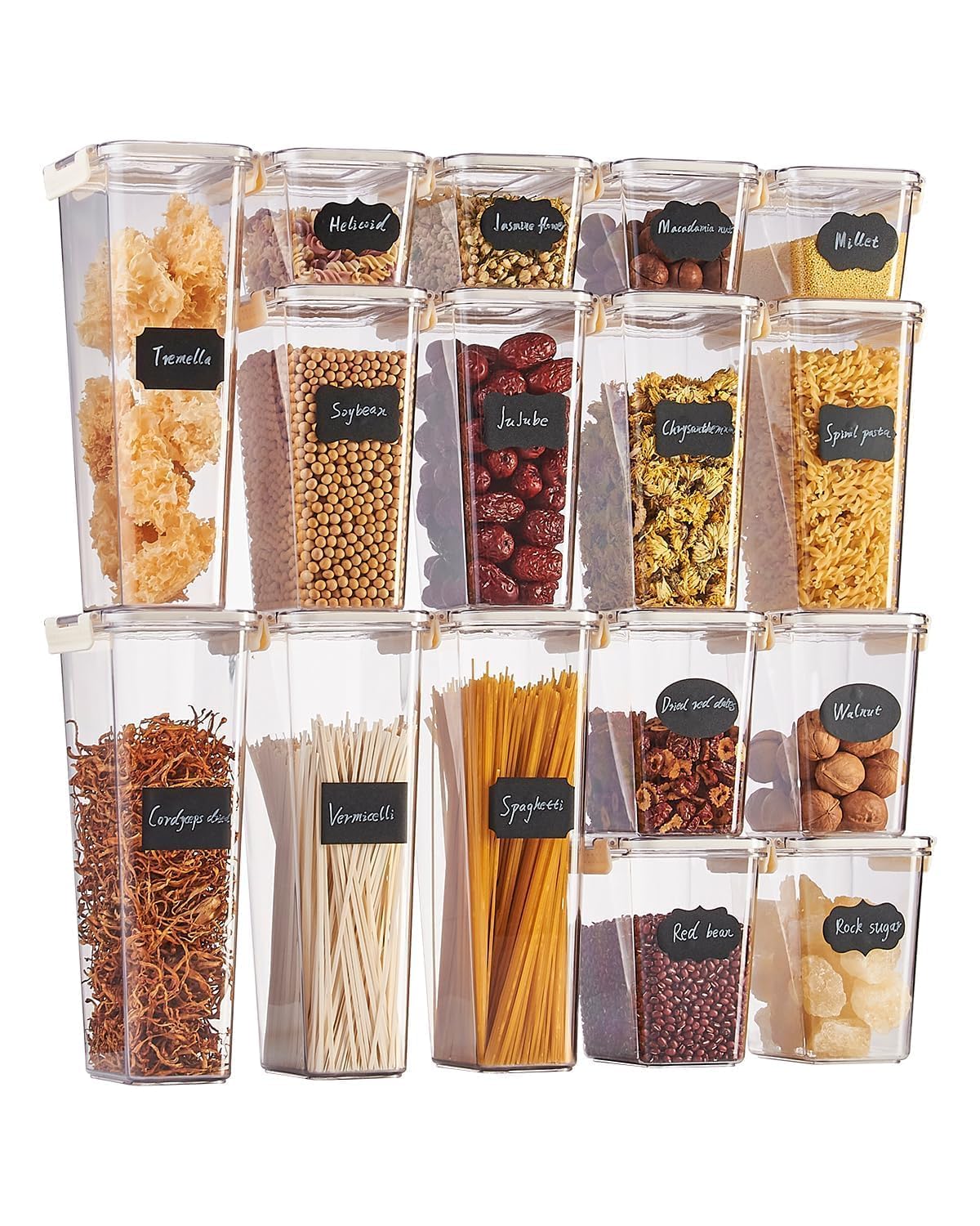 Blue Boat Airtight 16 PCS Food Storage Containers Set with Lids, BPA Free Plastic Kitchen Pantry Organizers, Food Canisters for Cereal, Flour, Sugar, Pasta, Dry Food, Include Labels & Marker