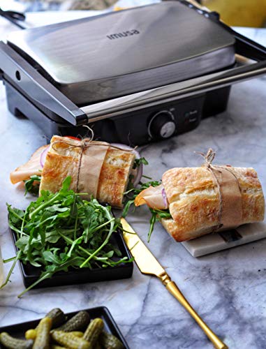 IMUSA USA Electric Stainless Steel Panini Press with Adjustable Temperature Settings and Nonstick Plates, 1200W