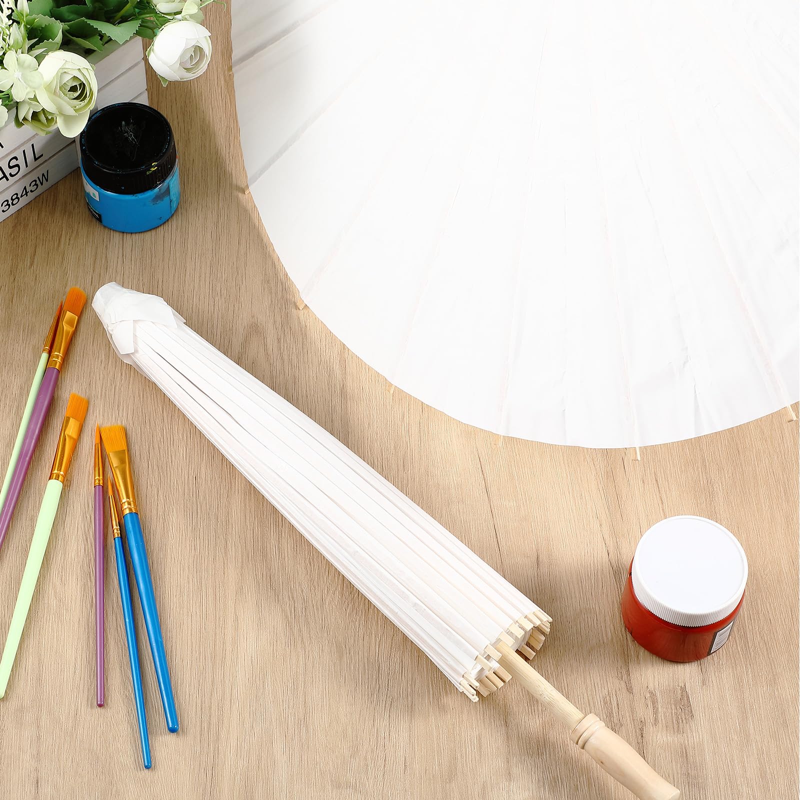 Sanwuta 20 Pcs Paper Umbrella 23.6'' Paper Parasol DIY Decorative Gift Chinese Umbrella for Wedding Christmas Props(White)