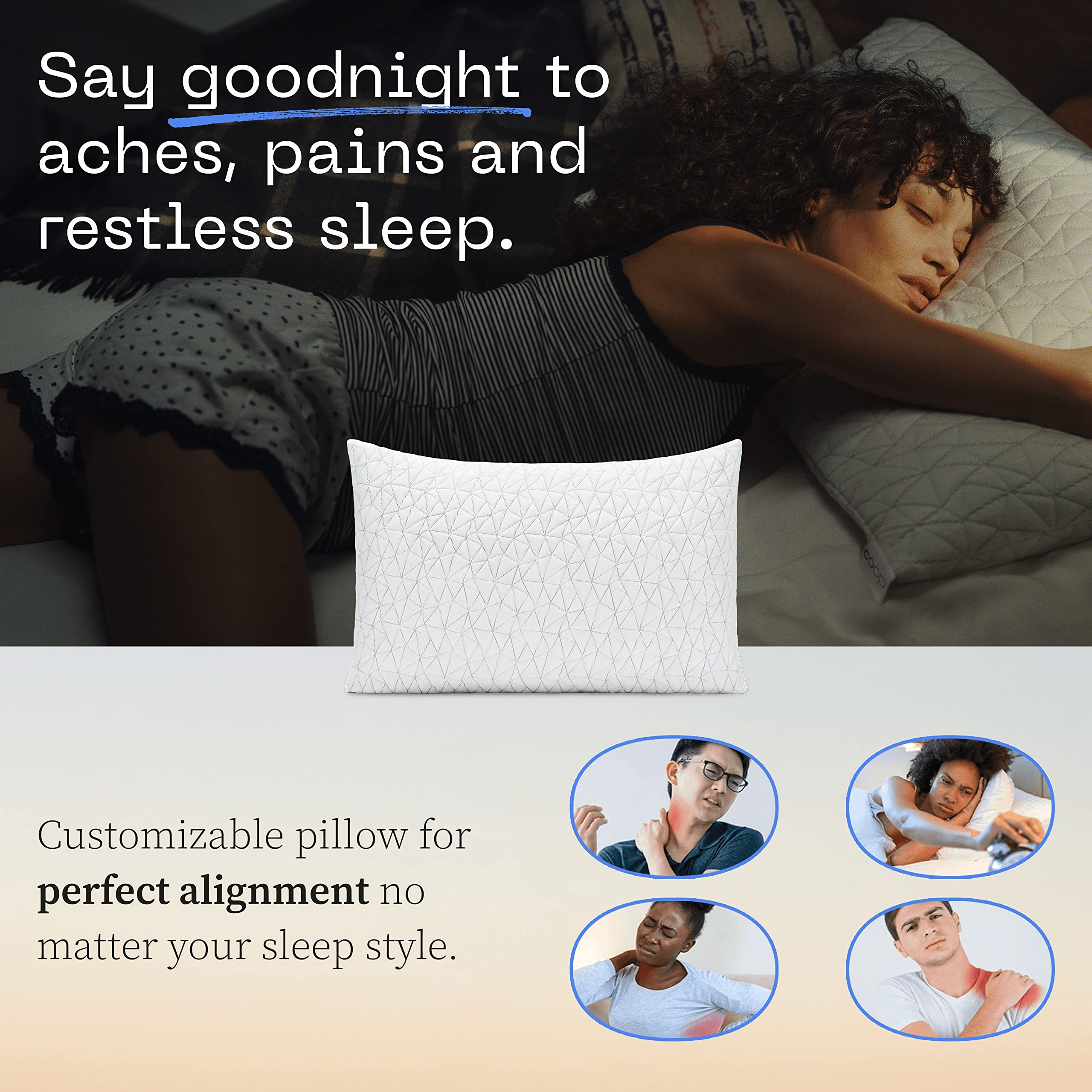 Coop Home Goods Original Loft Pillow Queen Size Bed Pillows for Sleeping - Adjustable Cross Cut Memory Foam Pillows - Medium Firm Back, Stomach and Side Sleeper Pillow - CertiPUR-US/GREENGUARD Gold