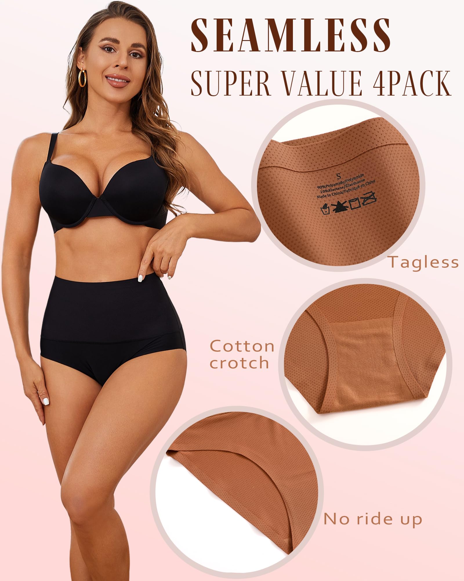 UNDER THE SEA Tummy Control Underwear for Women High Waisted Briefs Seamless Full Coverage Ladies Panties 4 Pack S-XXXL