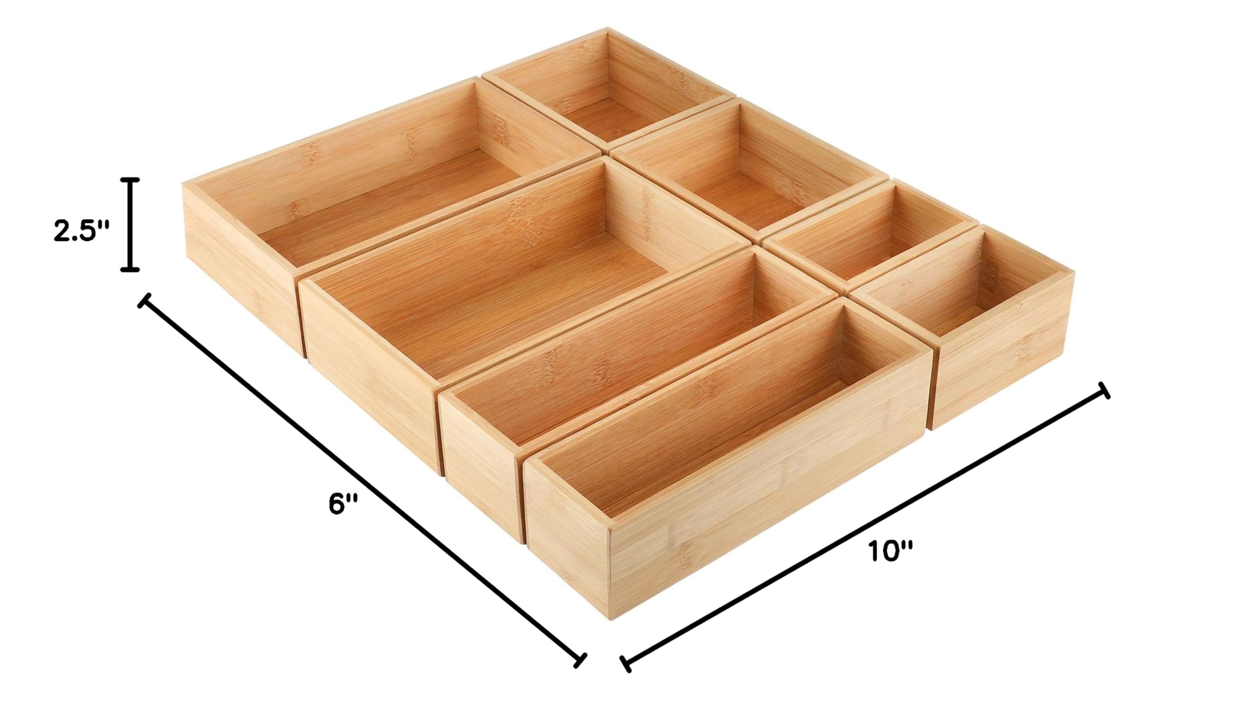Kootek 8 Pcs Bamboo Drawer Organizer Utensil Tray Kitchen Storage Box 4-Size Versatile Dividers Cutlery Holders Bins Containers for Flatware Kitchen Utensils
