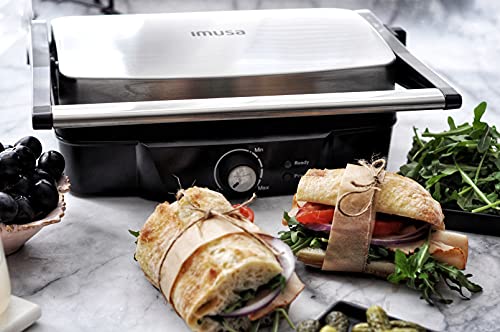 IMUSA USA Electric Stainless Steel Panini Press with Adjustable Temperature Settings and Nonstick Plates, 1200W