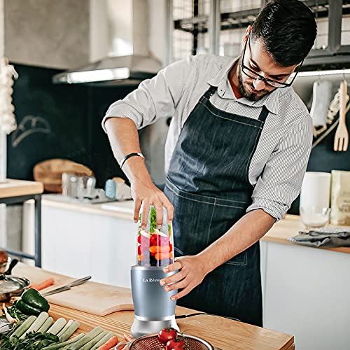 La Reveuse Personal Size Blender 250 Watts Power for Shakes Smoothies Seasonings Sauces with 1 Piece 15 oz Cup,1 Piece 10 oz Mug,BPA Free (Pearl Blue)