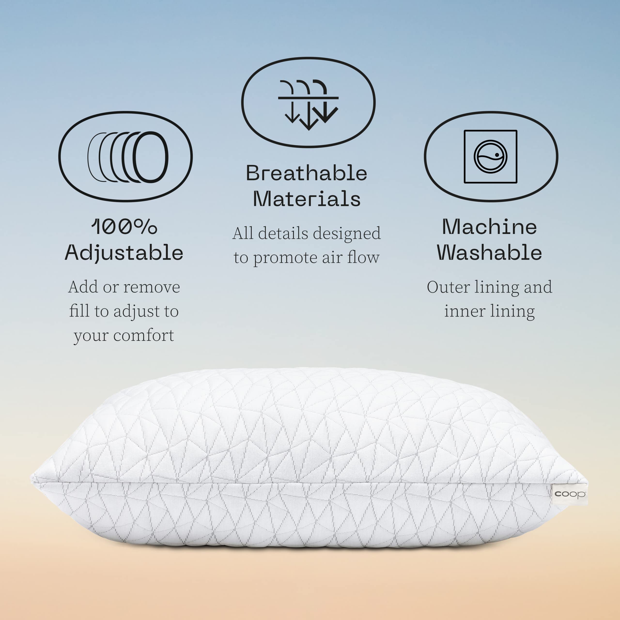 Coop Home Goods Original Loft Pillow Queen Size Bed Pillows for Sleeping - Adjustable Cross Cut Memory Foam Pillows - Medium Firm Back, Stomach and Side Sleeper Pillow - CertiPUR-US/GREENGUARD Gold