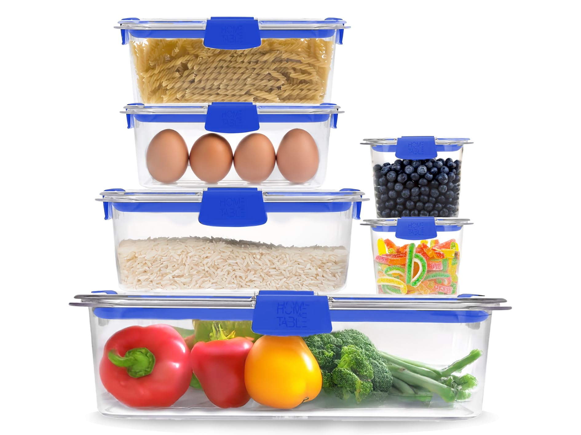 MSM Products 12 Pcs Food Storage Containers Set (6 lids & 6 containers), Leakproof Meal Prep Containers, microwave safe/dishwasher safe, 4 sides BLUE COLOR clip lock