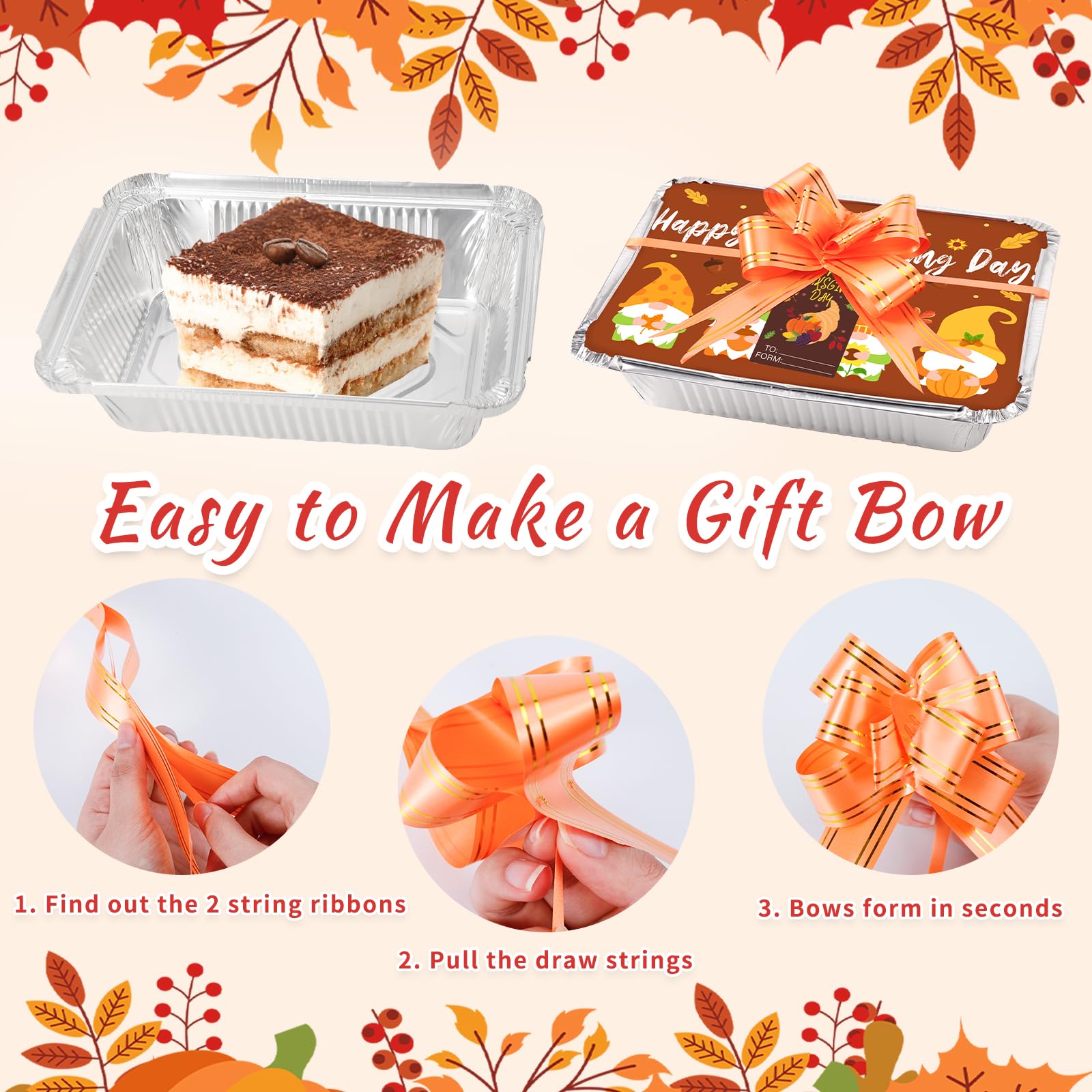 Natonhi 50PCS Fall Thanksgiving Leftover Containers with Lids, Thanksgiving To Go Containers Disposable Aluminum Foil Food Storage for Friendsgiving Party Thanksgiving Table Decorations
