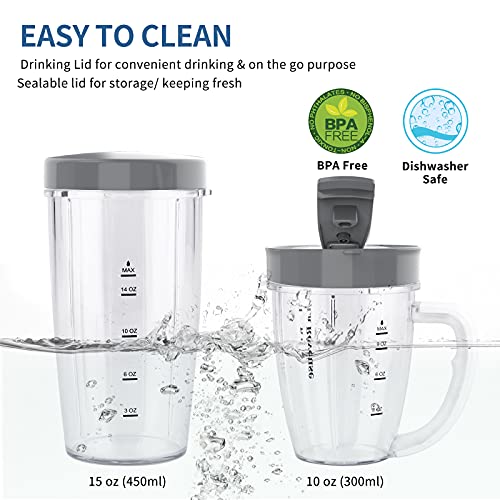 La Reveuse Personal Size Blender 250 Watts Power for Shakes Smoothies Seasonings Sauces with 1 Piece 15 oz Cup,1 Piece 10 oz Mug,BPA Free (Pearl Blue)