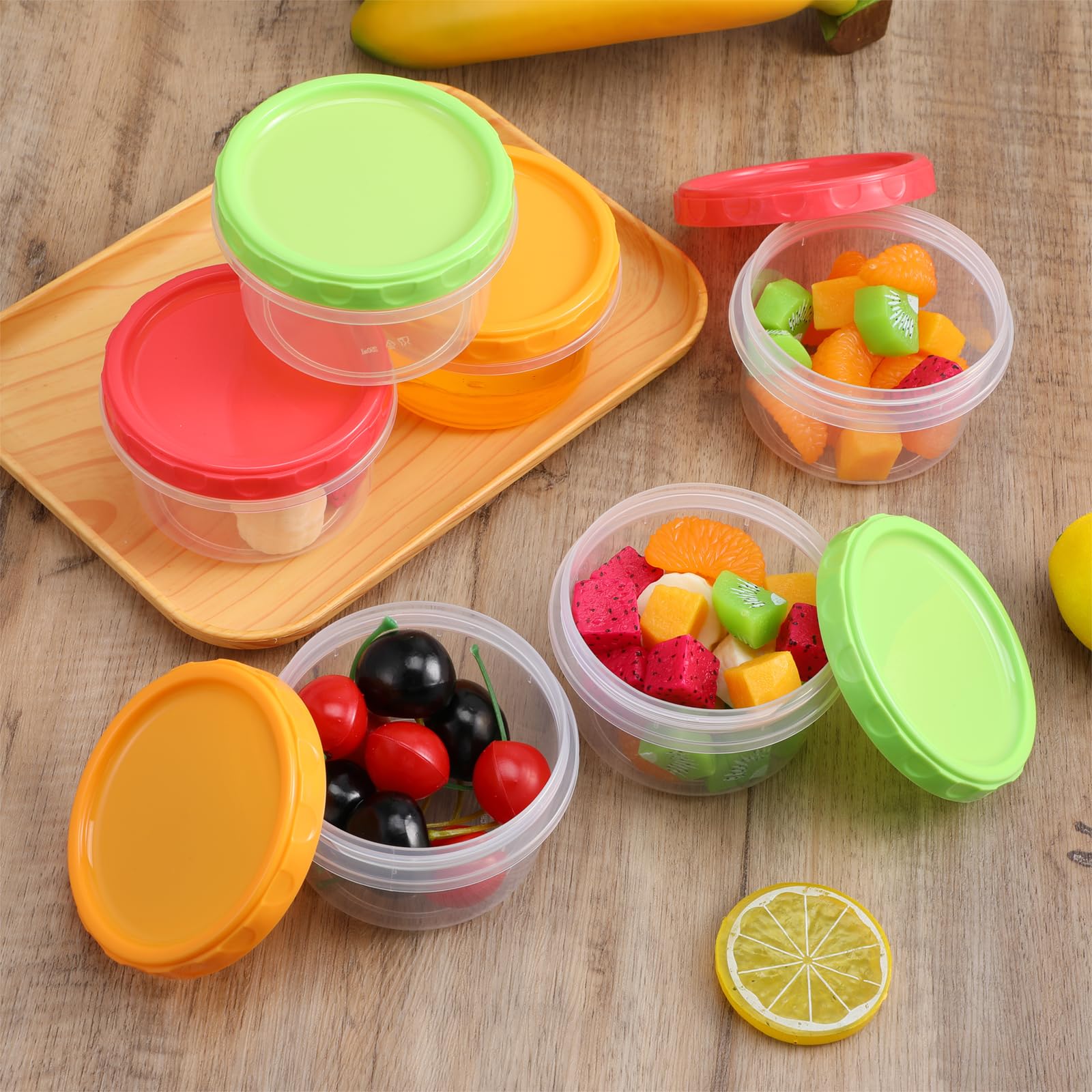 12 Pack 8oz Small Containers with Lids, Reusable Plastic Dressing Containers for Snack and Puree Salad Dressing Container to Go Deli Containers Freezer Condiment Containers Dishwasher Safe BPA Free