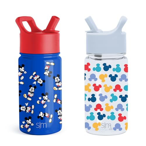 Simple Modern Disney Mickey Mouse Kids Water Bottle 2-Pack with Straw Lid | Reusable Insulated Stainless Steel & Plastic Cups for Girls and Boys, School | Summit Collection | Disney Mickey Mouse Mix