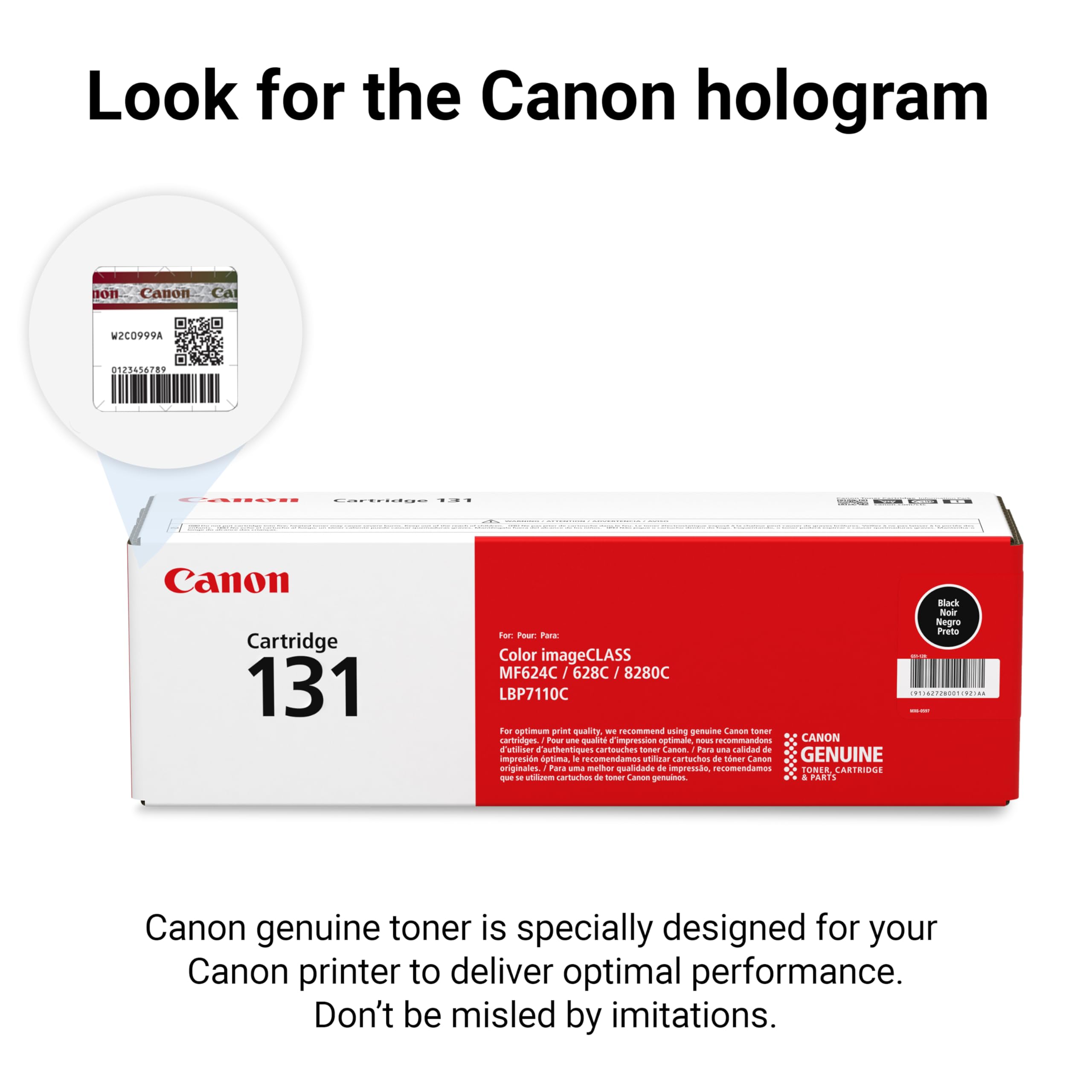 Canon Genuine Toner, Cartridge 131 Black (6272B001), 1 Pack, for Canon Color imageCLASS MF8280Cw, MF624Cw, MF628Cw, LBP7110Cw Laser Printer