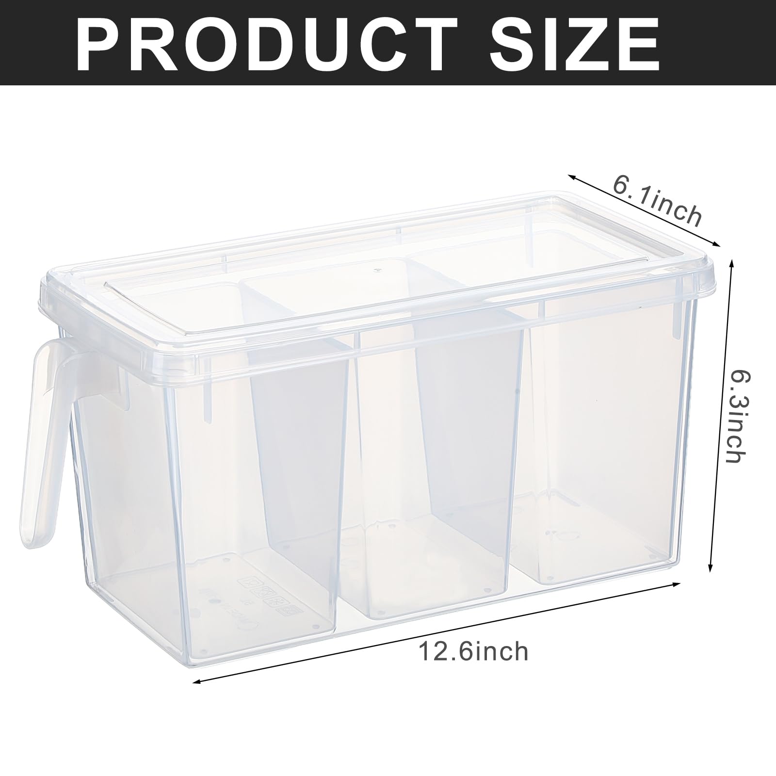 Quzzil 4 Pcs Fridge Organizer Refrigerator Organizer Bins with Lids and Handle Clear Fruit Storage Containers for Fridge Vegetable, Egg, Meat (Divided Style)