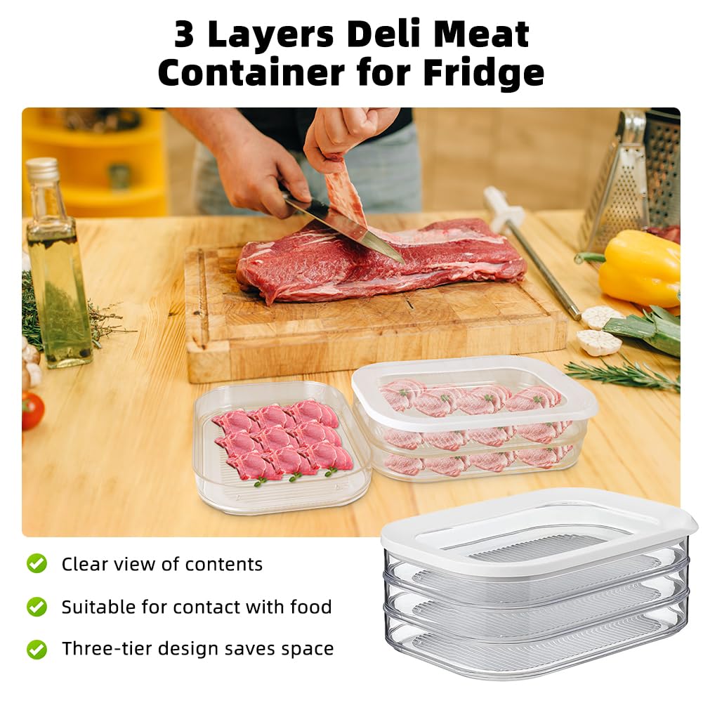 Abnaok Deli Meat Container For Fridge With 2PCS Plastic Tongs, Lunch Meat Container For Refrigerator, Plastic Buffet Serving Tongs, Deli Meat Container Set For Cold Cuts, Salami, Cheese
