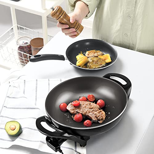 Ovente Electric Skillet with Nonstick Coating and Glass Lid, 13 Inch Portable Kitchen Countertop Cooking Wok, Adjustable Temperature Control, Cool Touch Handle, Easy to Use and Clean, Black SK3113B