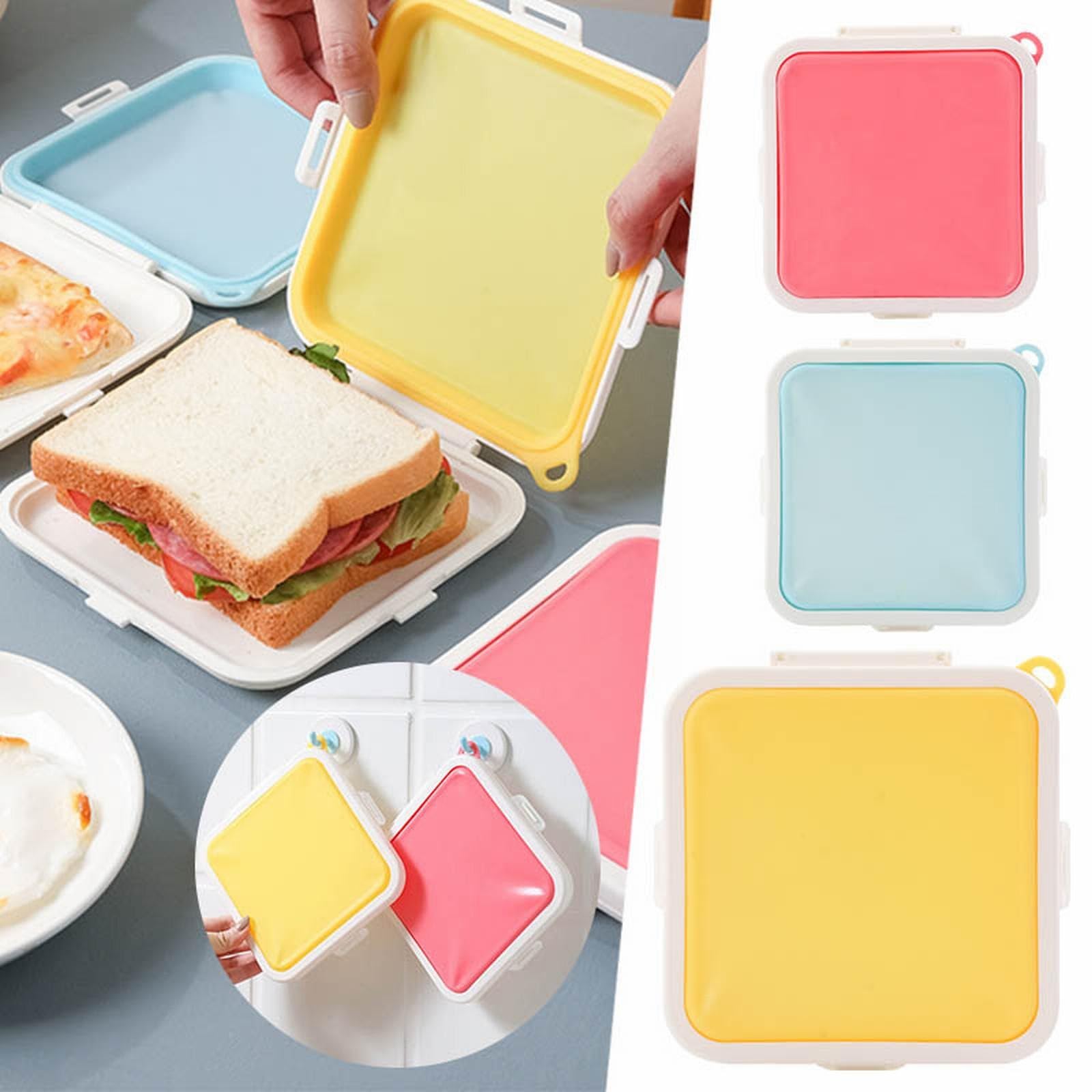 Sandwich Containers, Silicone Sandwich Storage With Snap-Off Sandwich Box Reusable Sandwich Holder For Snacks Storage (Pink)