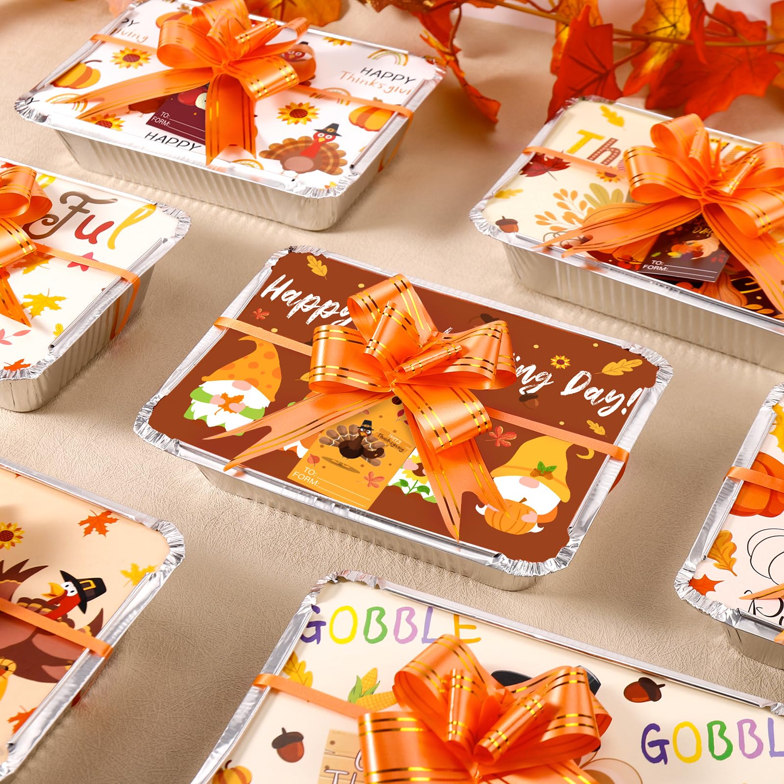 Natonhi 50PCS Fall Thanksgiving Leftover Containers with Lids, Thanksgiving To Go Containers Disposable Aluminum Foil Food Storage for Friendsgiving Party Thanksgiving Table Decorations