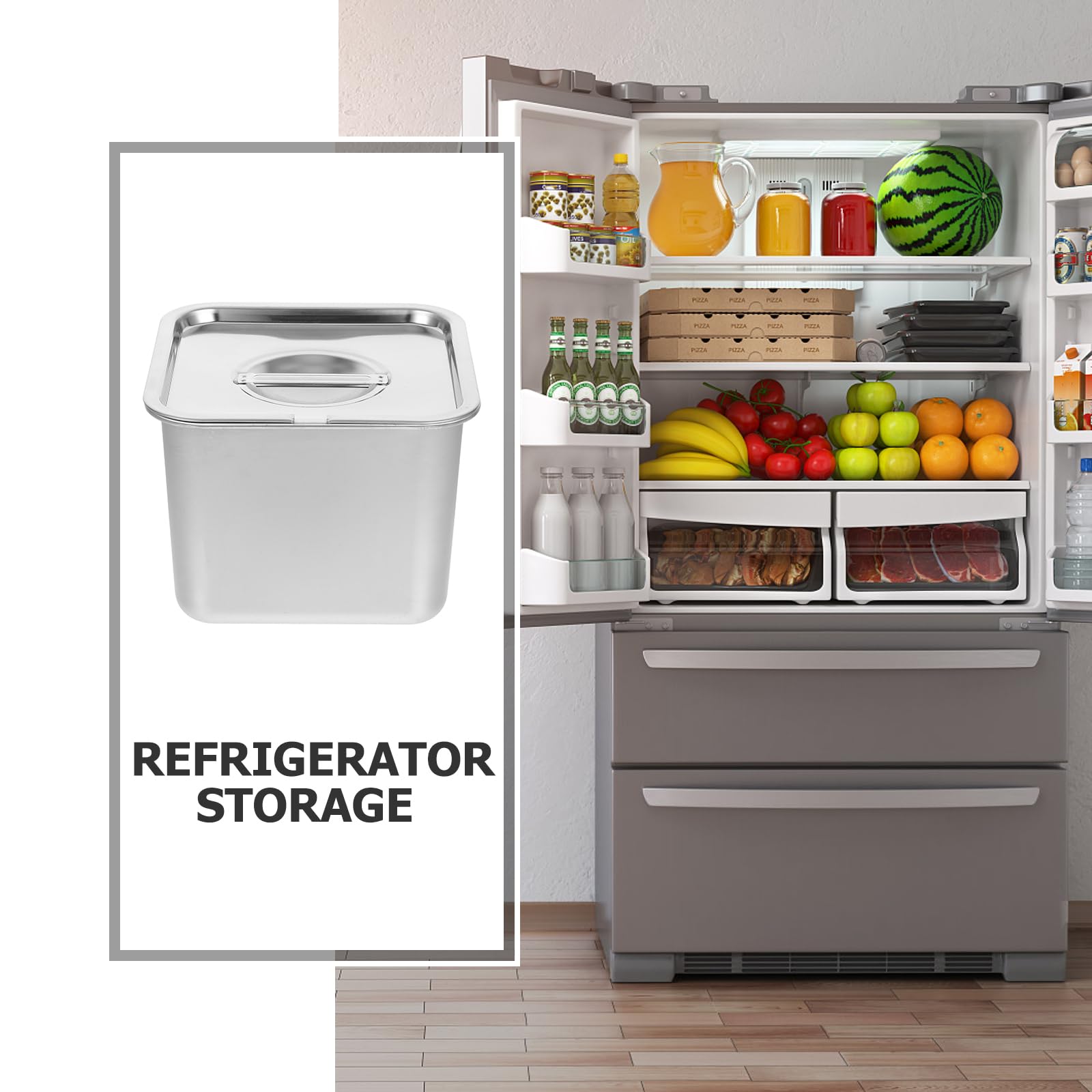 COLLBATH 6.29x6.29x4.72" Stainless Steel Ice Cream Container with Lid Airtight Storage Box for Homemade Ice Cream Yogurt Cold Desserts Easy to Clean