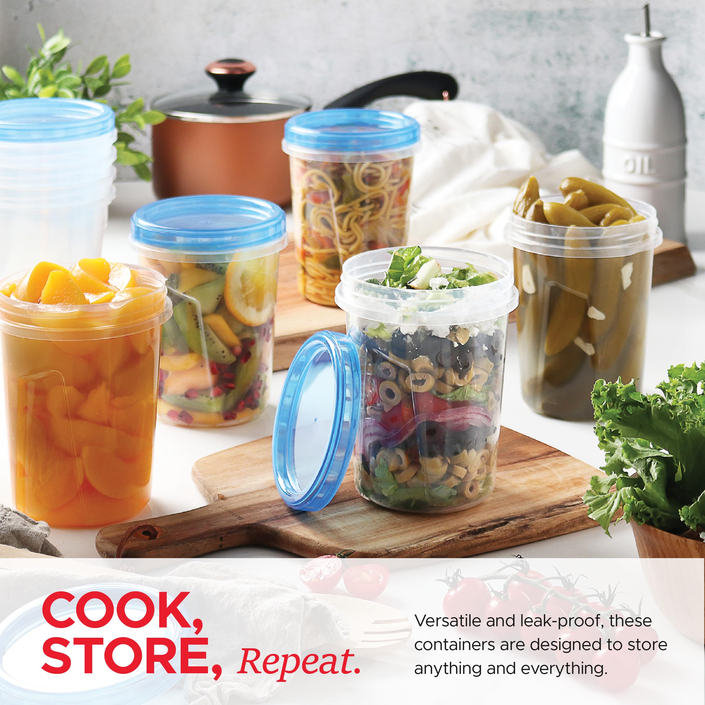 12 Pack Leakproof Freezer Containers for Food with Twist Top Lids - 32 Oz BPA Free Reusable Plastic Soup Containers with Screw On Lids - Ideal for Meal Prep, Leftovers & Pantry Organization