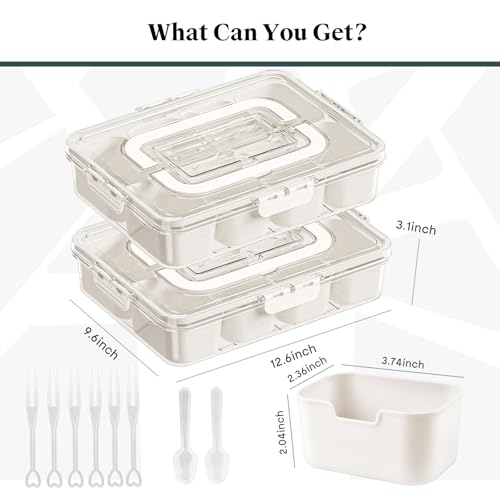 spaclatio Snack Box Container and Divided Serving Tray with Lid and Handle, Dishwasher Safe 8 Removable Compartments Snackle Box Container Multi-purpose as Fruit Tray for Picnic, Beach 1 Pack (White)