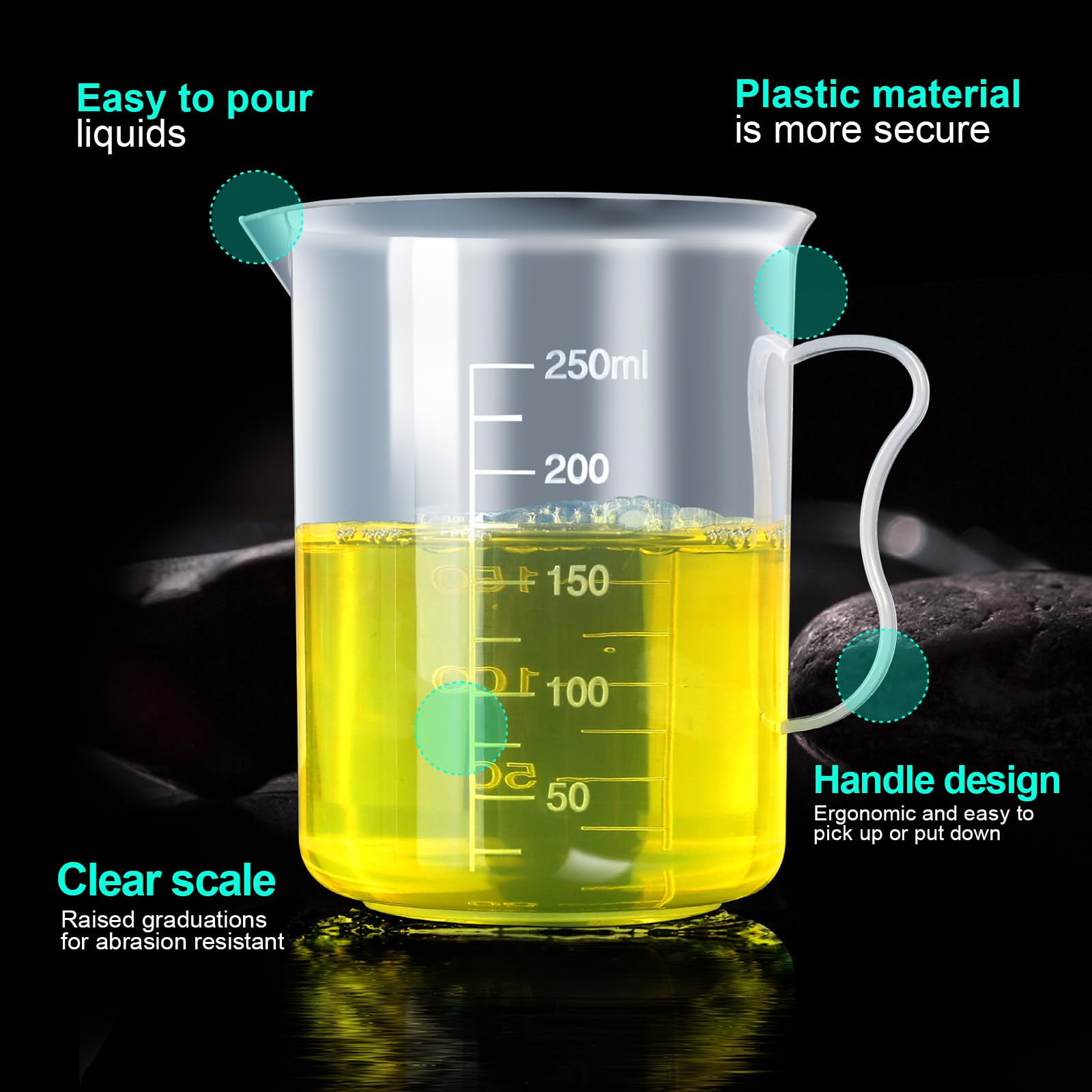 Plastic Graduated Cylinders& Plastic Beakers,Teenitor 5pcs Plastic Graduated Cylinders 10ml 25ml 50ml 100ml 250ml & 5pcs Plastic Beakers 50ml 100ml 250ml 500ml1000ml Clear 10pcs