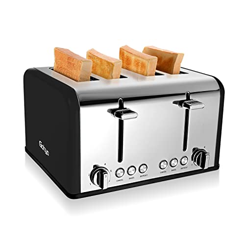 Gohyo 4 Slice Toaster 100% Stainless Steel with Wide Slots & Removable Crumb Tray for Bread & Bagels（4 Slice,Black）