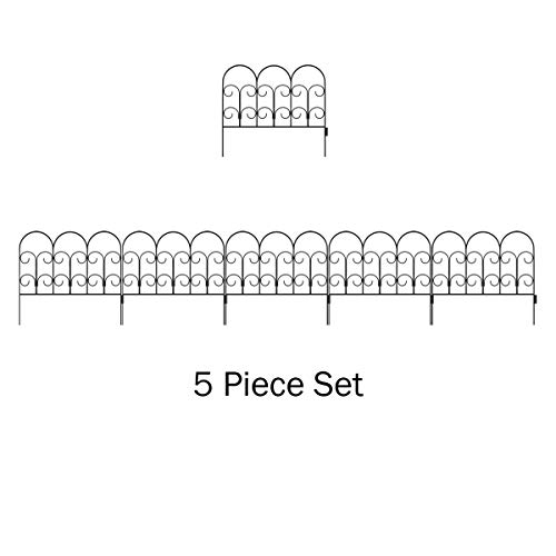 Garden Edging Border- Flower Bed Fencing for Landscaping- Iris Fence, 5 Piece Set of Black Interlocking Outdoor Lawn Stakes by Pure Garden (8Â’)