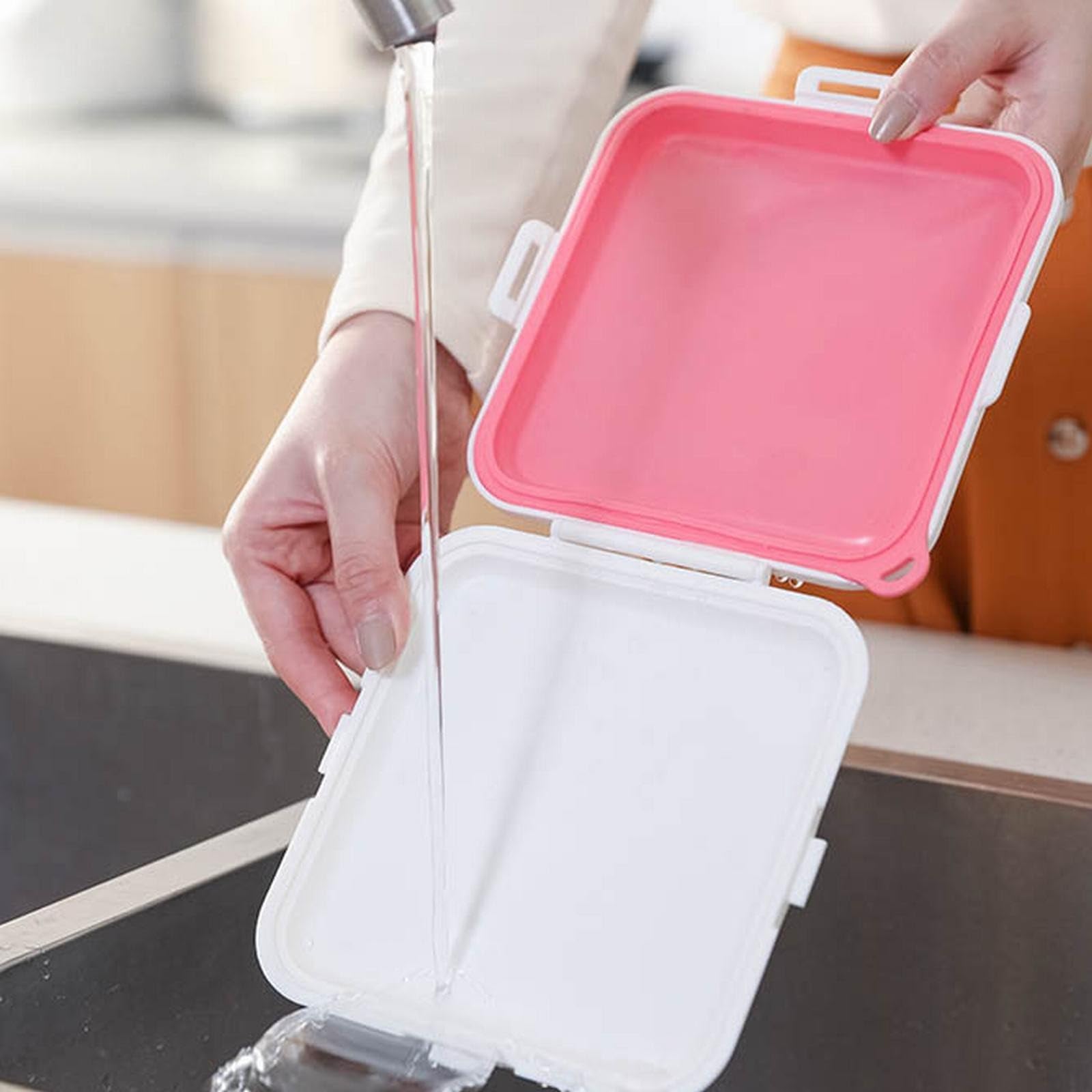 Sandwich Containers, Silicone Sandwich Storage With Snap-Off Sandwich Box Reusable Sandwich Holder For Snacks Storage (Pink)
