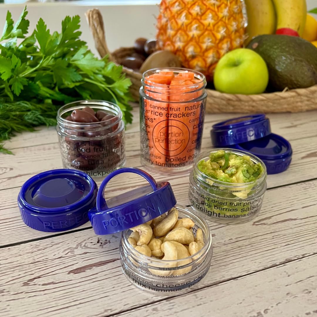 100 Cal Stackable Snack Containers for Weight Management, Food Portion Control Containers for Weight Control with Instructions for Men, Women and Bariatric Must-Haves (Purple)