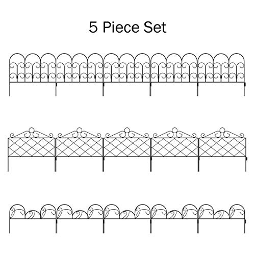 Garden Edging Border- Flower Bed Fencing for Landscaping- Iris Fence, 5 Piece Set of Black Interlocking Outdoor Lawn Stakes by Pure Garden (8Â’)
