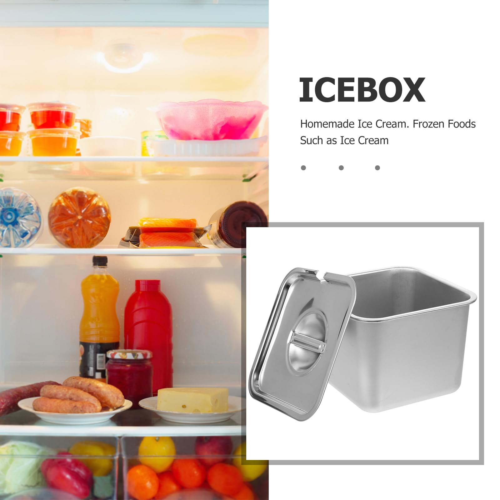 COLLBATH 6.29x6.29x4.72" Stainless Steel Ice Cream Container with Lid Airtight Storage Box for Homemade Ice Cream Yogurt Cold Desserts Easy to Clean