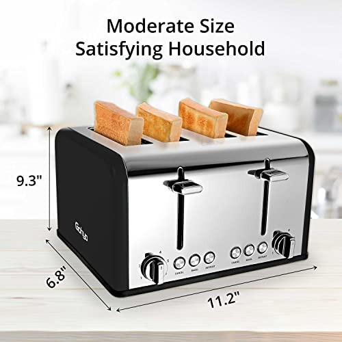 Gohyo 4 Slice Toaster 100% Stainless Steel with Wide Slots & Removable Crumb Tray for Bread & Bagels(4 Slice,Black)