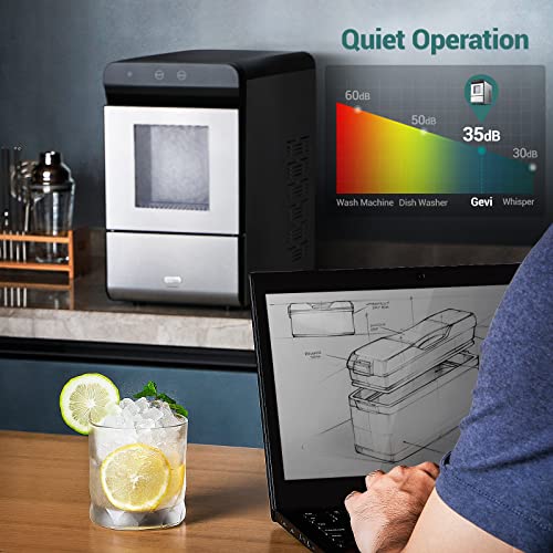 Gevi Household V2.0 Countertop Nugget Ice Maker With Viewing Window | Self Cleaning Pellet Ice Machine | Open and Pour Water Refill | Stainless Steel Housing | Fit Perfectly under Wall Cabinet | Black