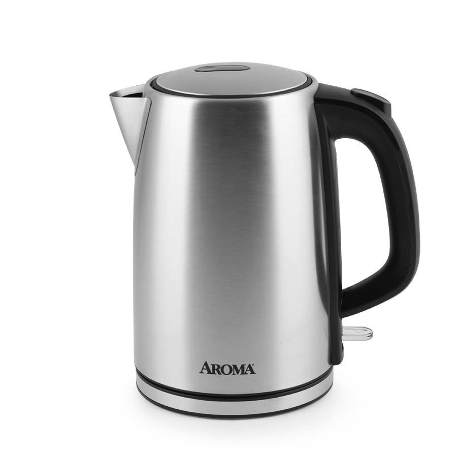 Aroma Housewares AROMA® 1.7L / 7-Cup Stainless Steel Electric Kettle with Cordless Pouring, Automatic Keep Warm Mode, Powerful & Quick 1750 Wattage (AWK-1402SB)