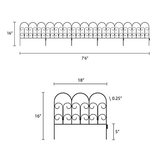 Garden Edging Border- Flower Bed Fencing for Landscaping- Iris Fence, 5 Piece Set of Black Interlocking Outdoor Lawn Stakes by Pure Garden (8Â’)