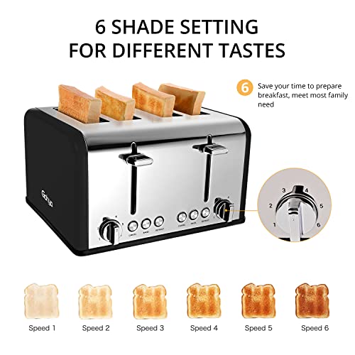 Gohyo 4 Slice Toaster 100% Stainless Steel with Wide Slots & Removable Crumb Tray for Bread & Bagels(4 Slice,Black)