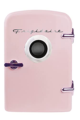 Frigidaire EFMIS151-PINK EFMIS151 Mini Portable Compact Personal Home Office Fridge Cooler Built in Speaker, 4L Capacity, Chills Six 12 oz Cans, 100% Freon-Free & Eco Friendly, standard, Pink