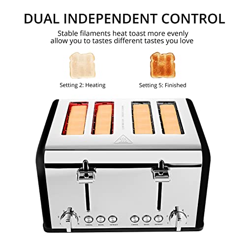 Gohyo 4 Slice Toaster 100% Stainless Steel with Wide Slots & Removable Crumb Tray for Bread & Bagels(4 Slice,Black)