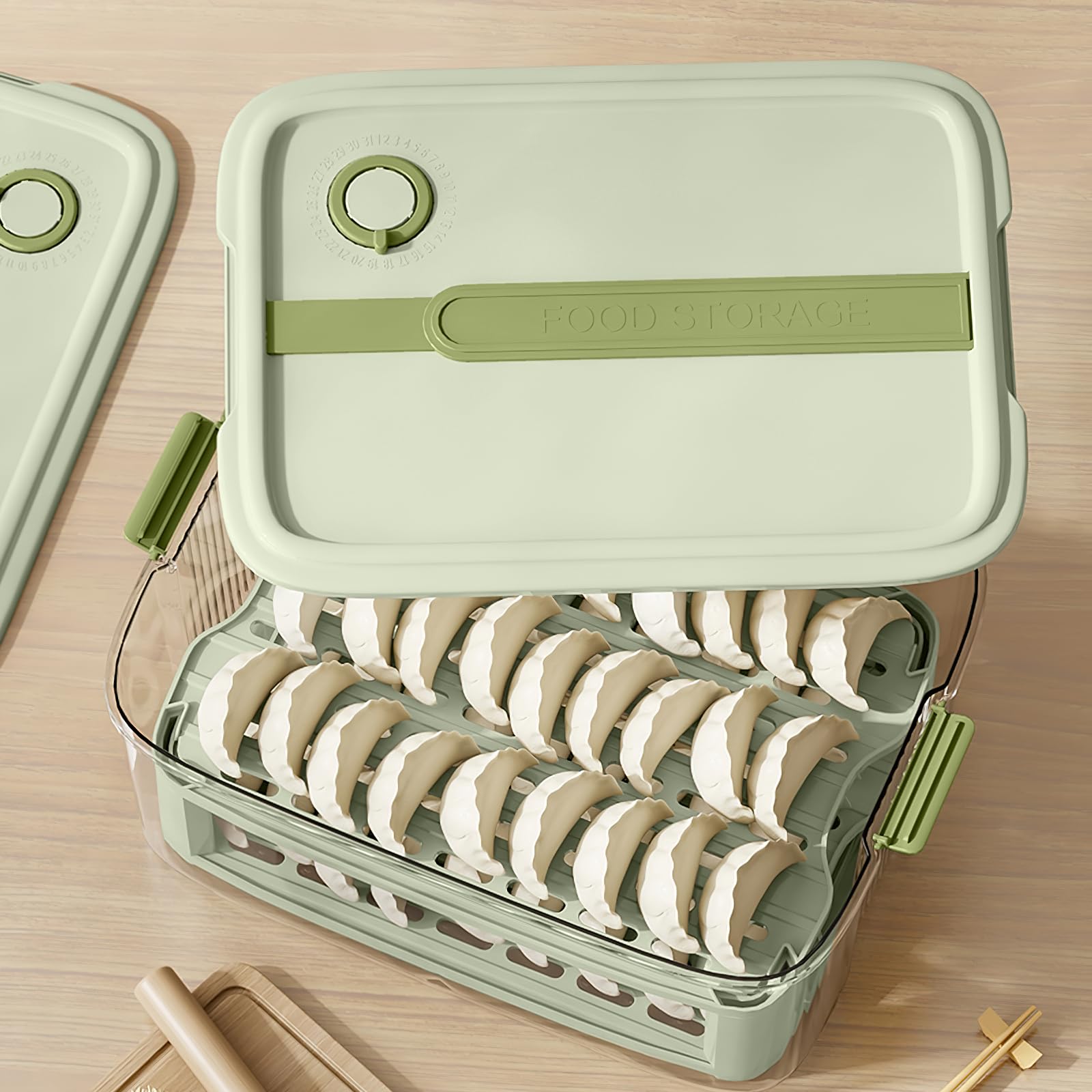 Food Storage Container for Fridge,4-Layer Lunch Meat Container for Refrigerator, Plastic Food Containers with Drain Plate and Lid, Food Storage Boxes with Lid for Fruits, Vegetables, Meat (Green)