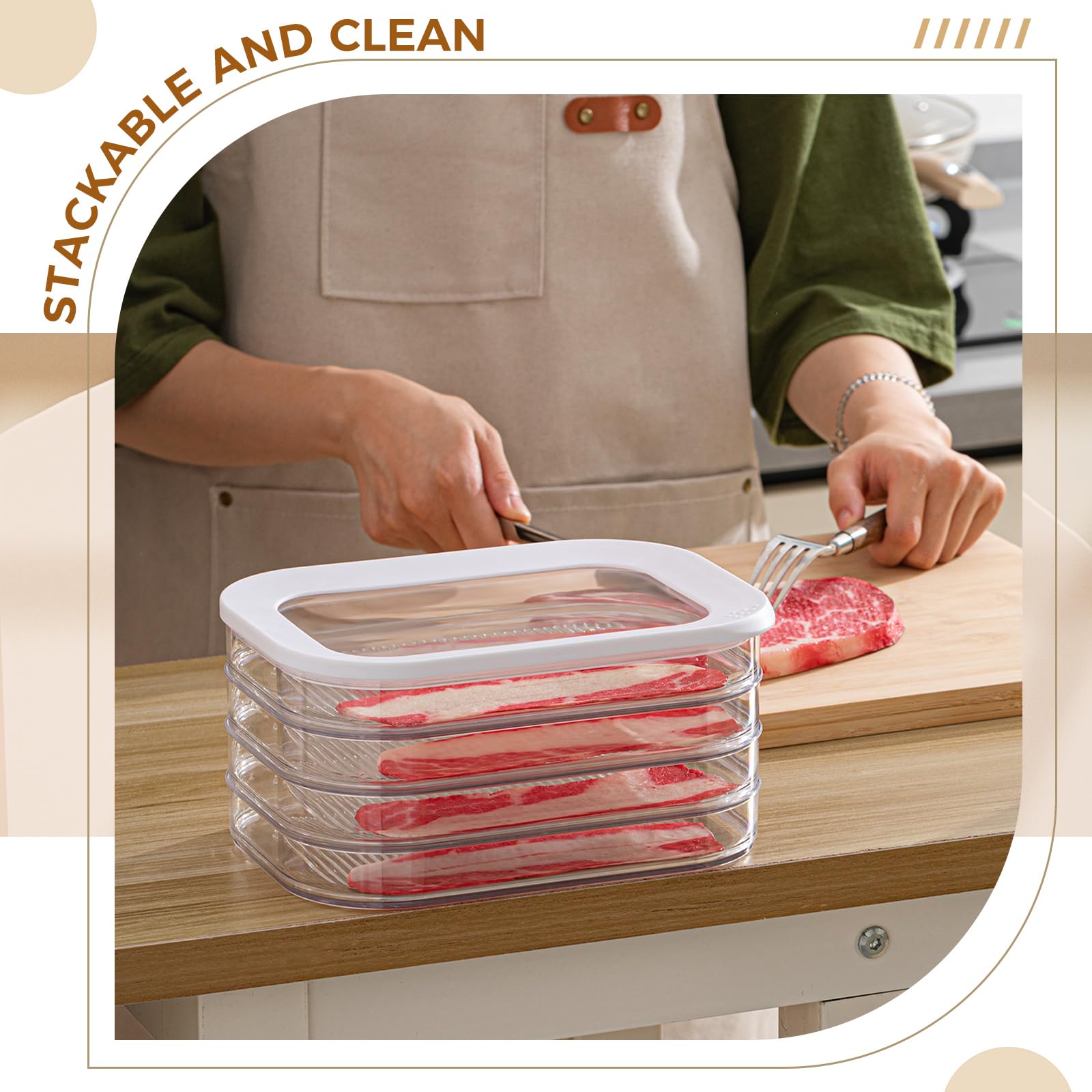 Tioncy Deli Meat Container for Fridge 4 Layer Stackable Lunch Meat Container with Lid for Refrigerator Food Storage Boxes for Cheese Turkey Pantry Lunch Bacon Cheese