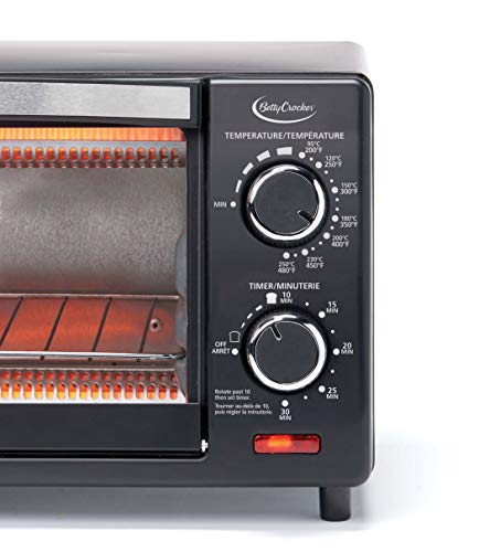 Betty Crocker Compact Toaster Oven, Pizza Oven with Toast & Bake, 2 Slice Toaster with Top & Bottom Heaters, Kitchen Countertop Oven