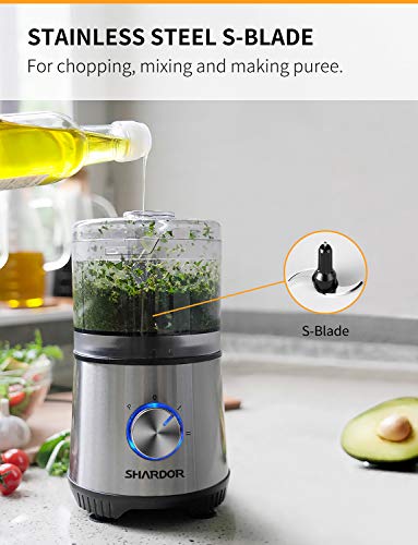 SHARDOR 3.5-Cup Food Processor Vegetable Chopper for Chopping, Pureeing, Mixing, Shredding and Slicing, 350 Watts with 2 Speeds Plus Pulse, Silver