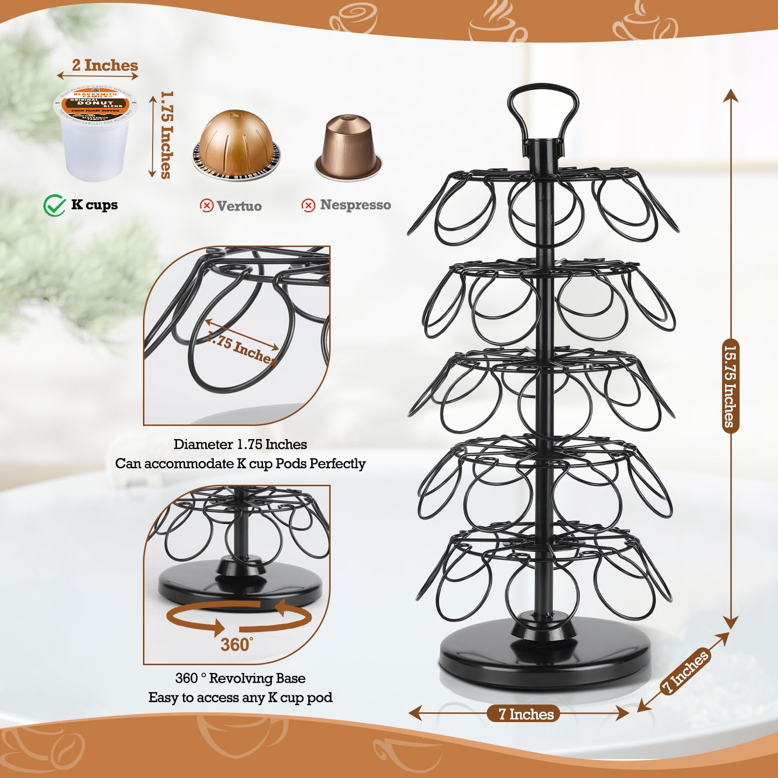 BLACKSMITH FAMILY K Cup Holders,K Cup Holder, K Cups Holder,K Cup Carousel, Coffee Pods Holder Storage Organizer Stand with KD Design (Glossy Black, 40 Pods Capacity)