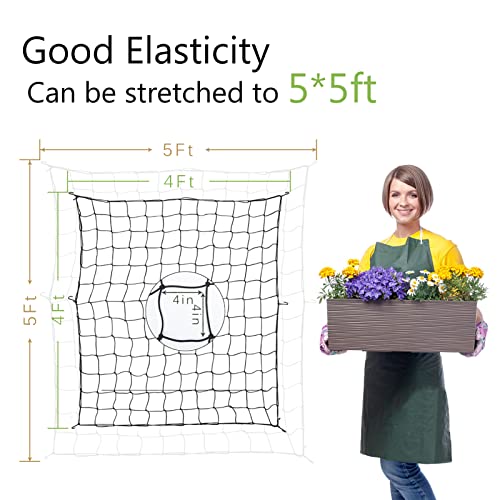 Trellis Net for Climbing Plants - Stretch to 5x5ft Elastic Grow Tent Scrog Net with 6 Hooks, Flexible Trellises Plant Growing Netting for Outdoor Garden Balcony Yard Plants