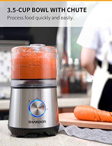 SHARDOR 3.5-Cup Food Processor Vegetable Chopper for Chopping, Pureeing, Mixing, Shredding and Slicing, 350 Watts with 2 Speeds Plus Pulse, Silver