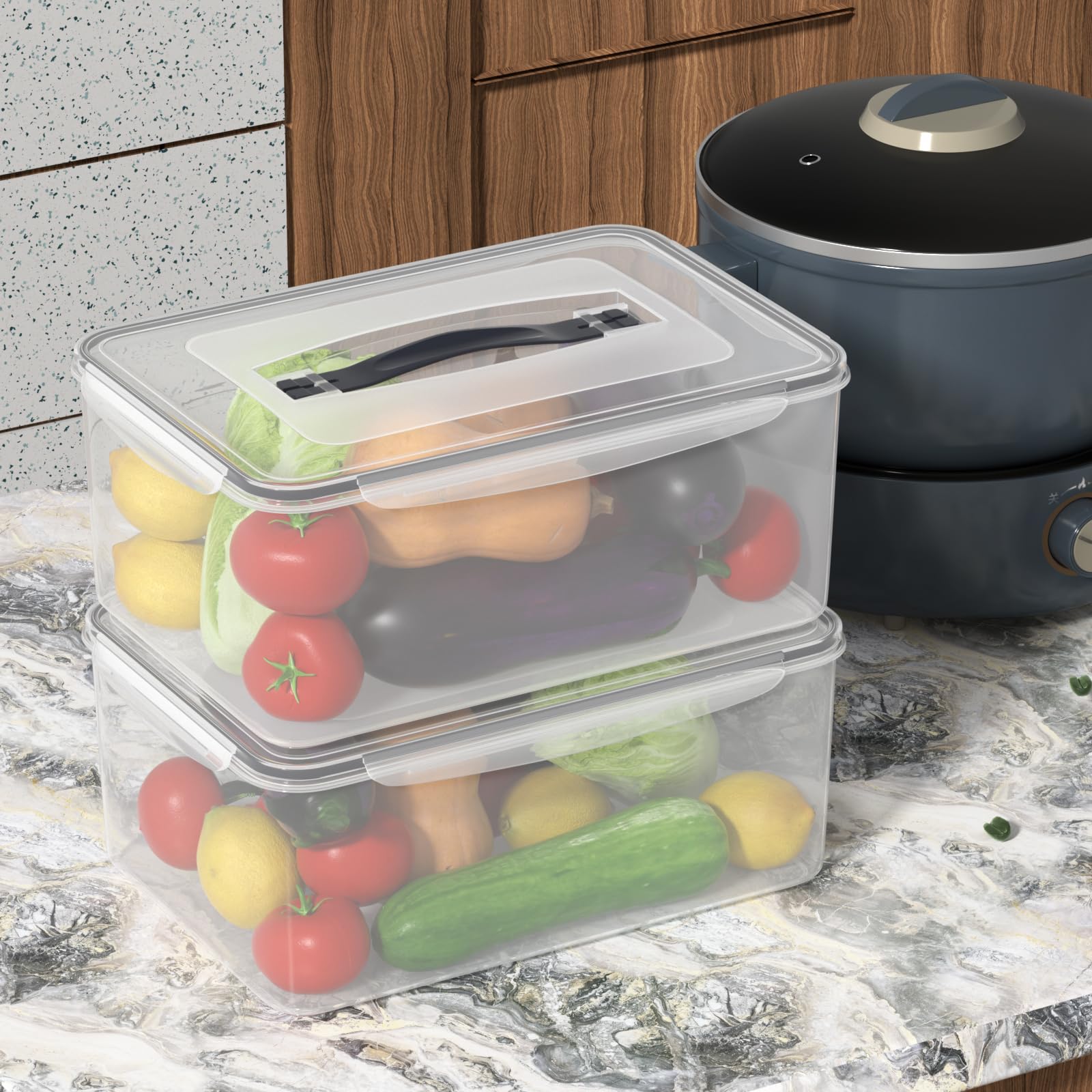 Joyeen 4 Pack 15 Liter Latching Containers with Sealed Circle/Lid, Clear Airtight Food Containers