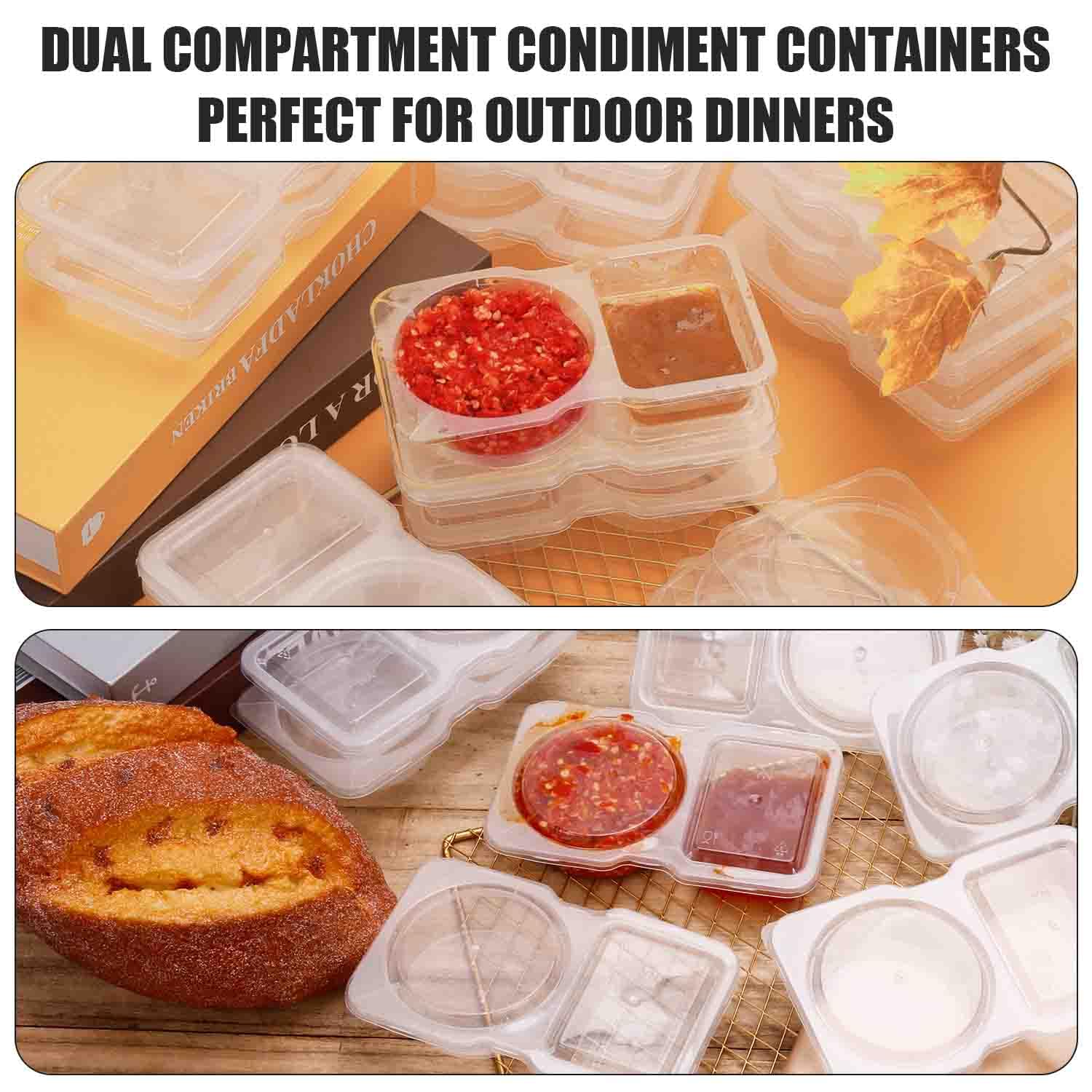 lasuroa 15pcs Double Condiment Containers with Lids, Double Compartment Condiment Containers Portable Sauce Containers Double Compartment Snack Containers for To-Go Sauce Travel Snack