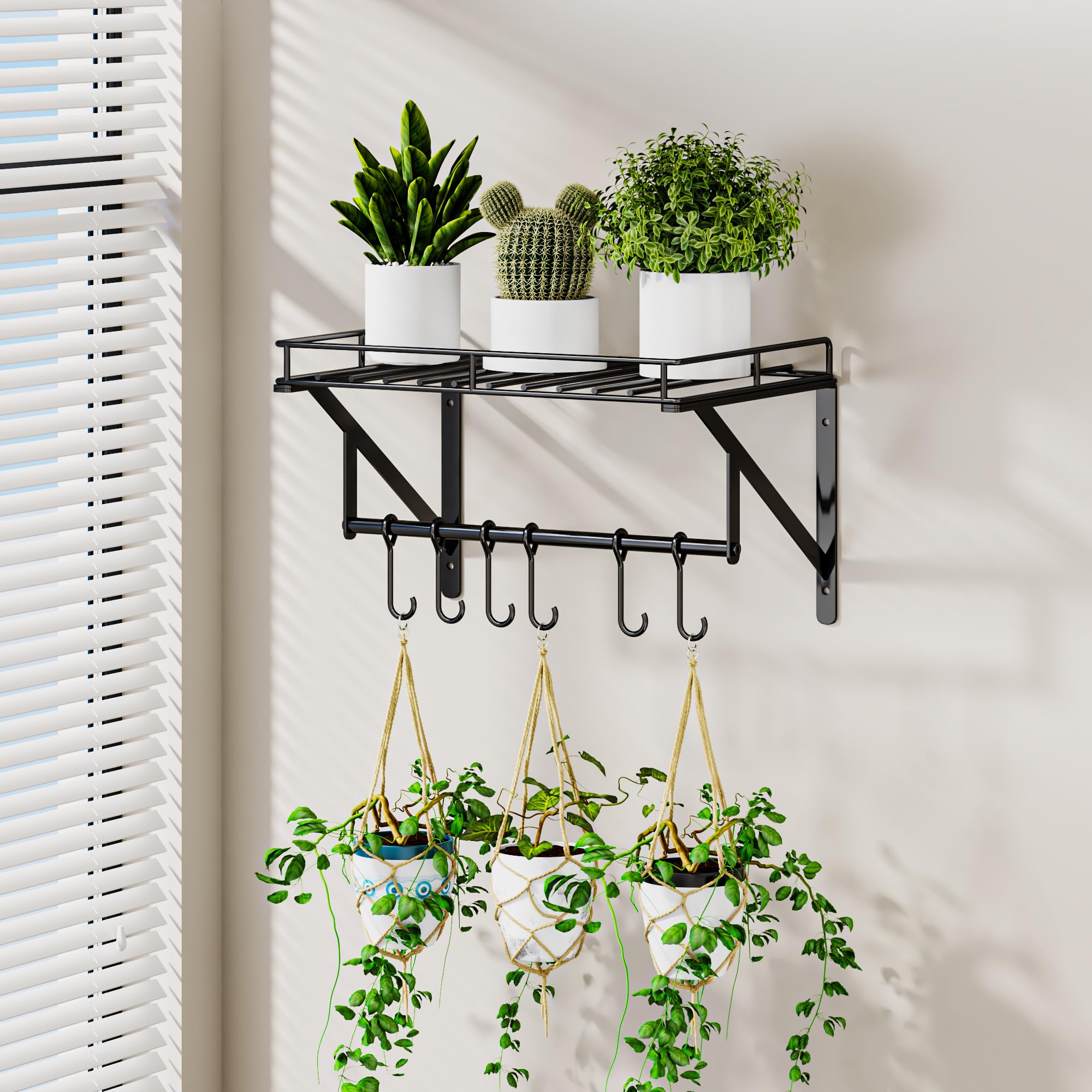 Clothink 2 Packs Wall Mounted Hanging Pots and Pans Organizer Rack with 12 Hooks,For Storage Pans,Pot Lids, Cooking Utensils, Plants and Toiletries in the Kitchen,Balcony or Bathroom